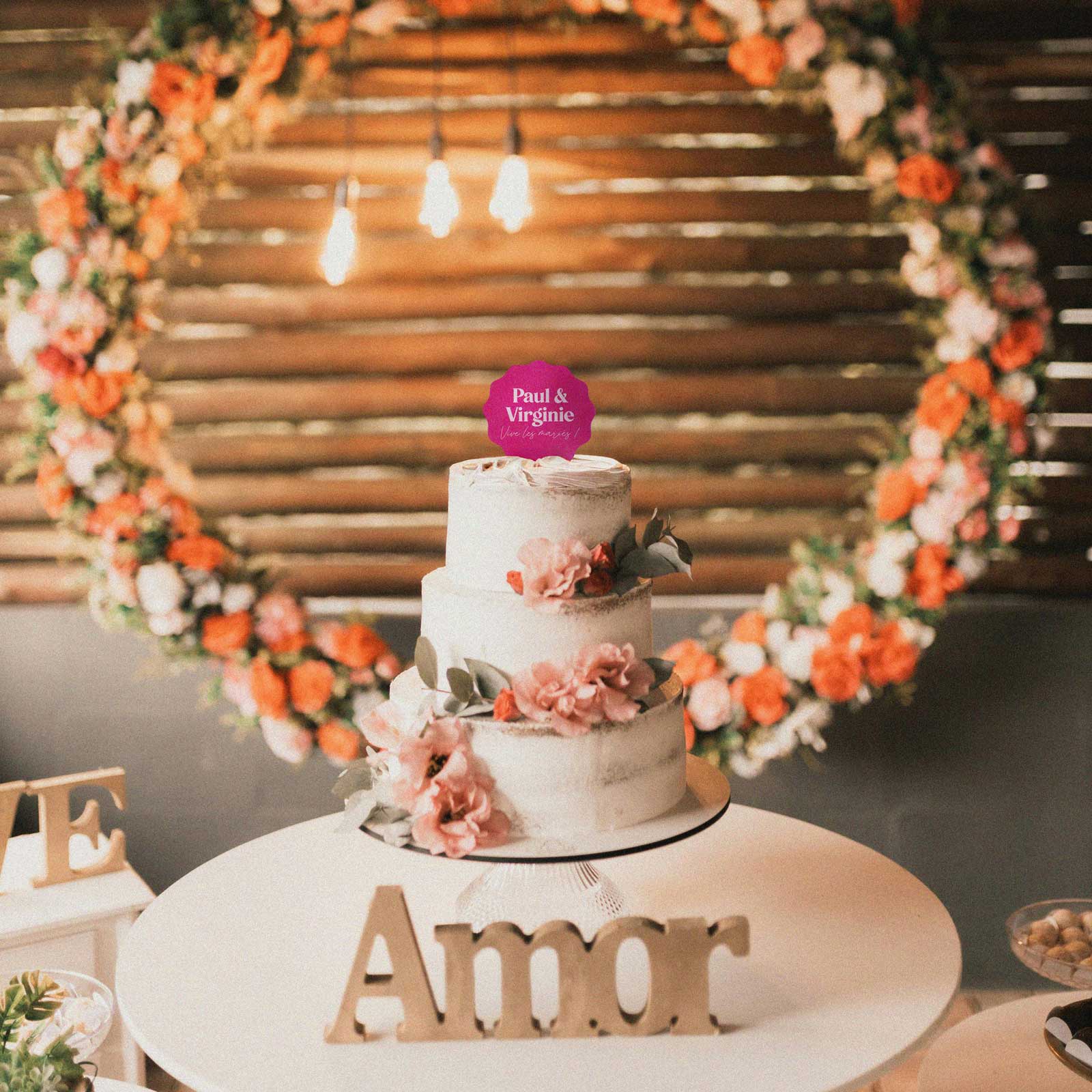 Cake topper mariage Pop personnalisé 15x10 cm acrylique fuchsia | Les ...